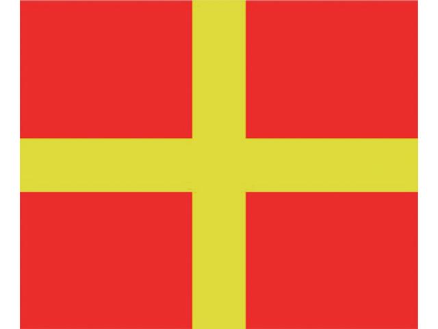 ik heb een rode vlag waarop een geel scandinavisch kruis is geplaatst ...