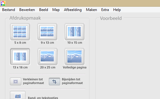 Foto's in een fotolijstje moeten 13x18 zijn. Hoe krijg ik deze afmeting ...